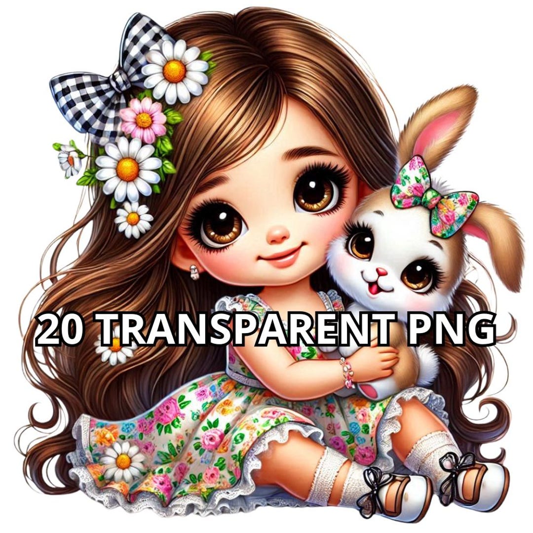 20 Chibi Easter Brown Hair Baby Girl, Cute Easter Png, Bunny Png, Chibi ...