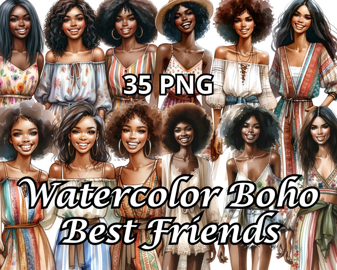 Watercolor Boho Best Friends, 35 PNG, Best Friends Clipart, Soul ...