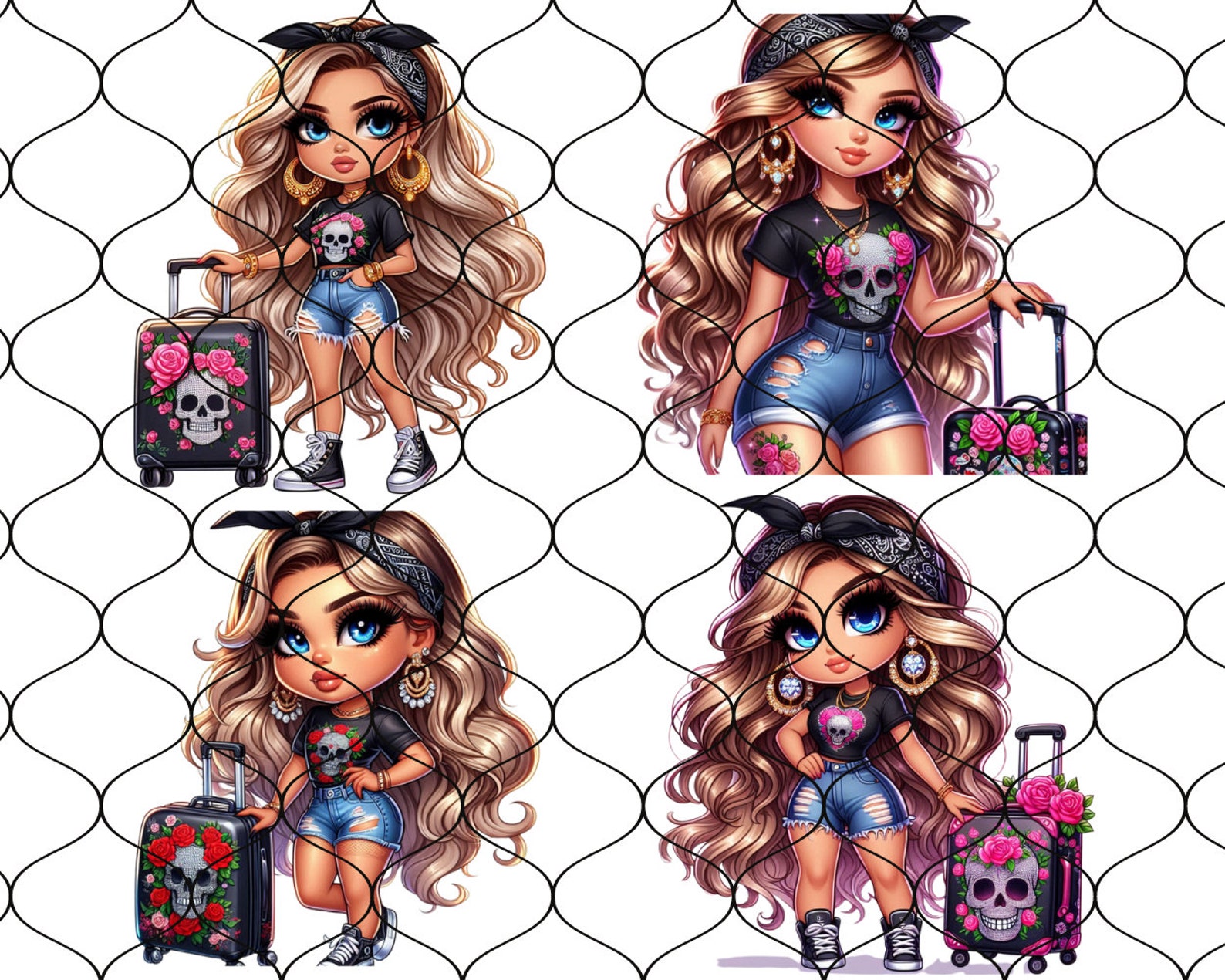 Chibi Travel Blonde Chicana, 30 PNG, Chicana Png, Travel Girl Clipart ...