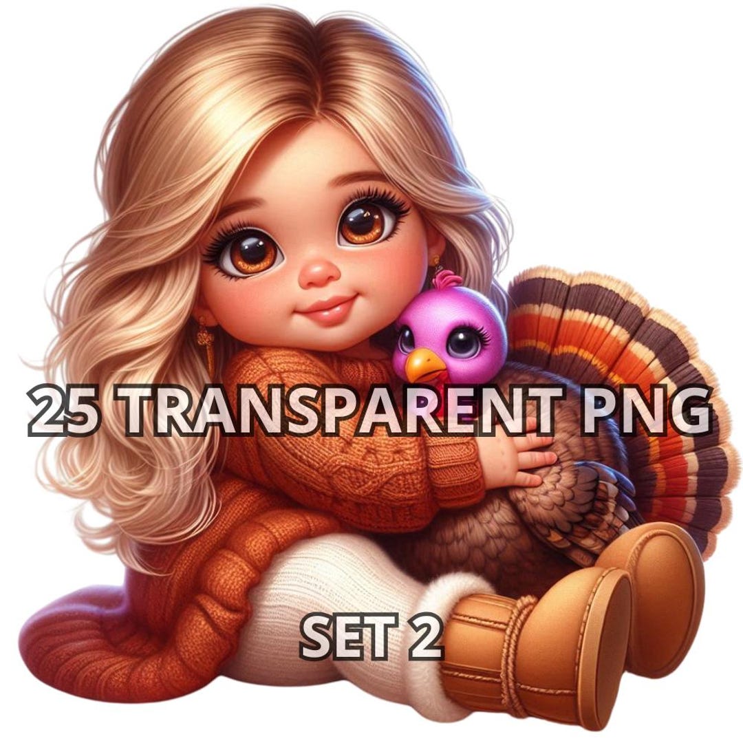 Chibi Cute Thanksgiving Blonde Baby Girl Set 2, 25 PNG, Thanksgiving ...