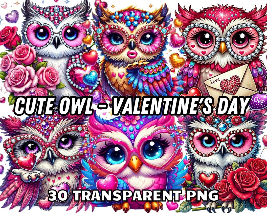 Cute Owl Valentine's Day, 30 PNG, Valentines Day Clipart, Valentines ...