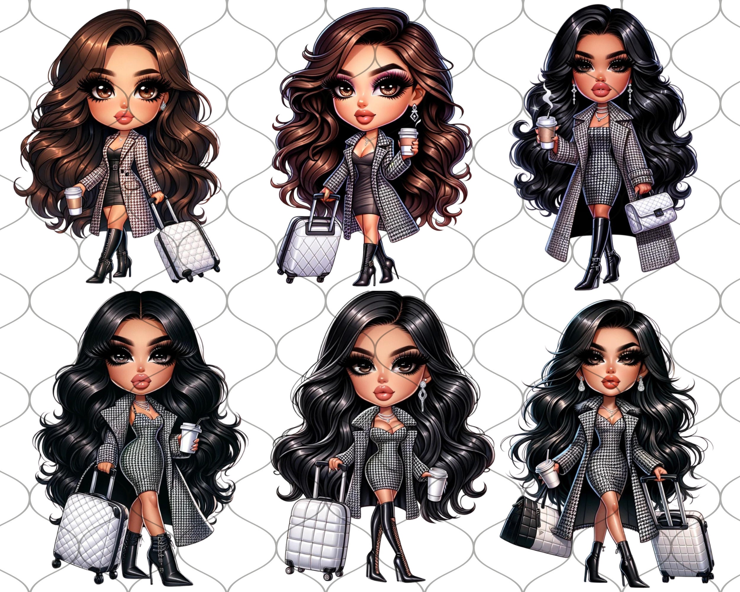 Chibi Travel Latina Houndstooth, 35 PNG, Travel Girl Clipart, Girls ...