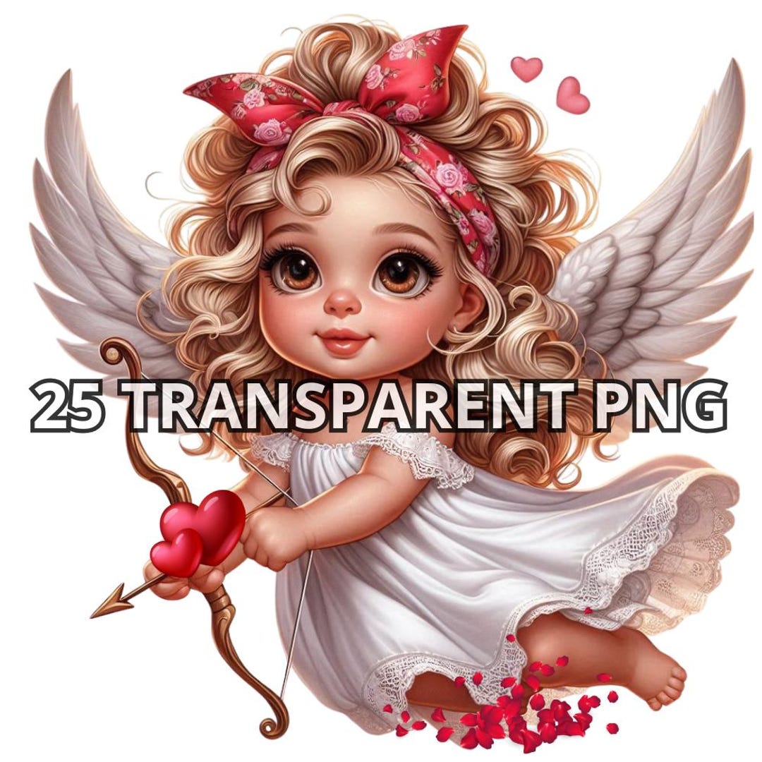 Chibi Cute Valentine's Day Cupid Blonde Baby Girl, 25 PNG, Valentines ...
