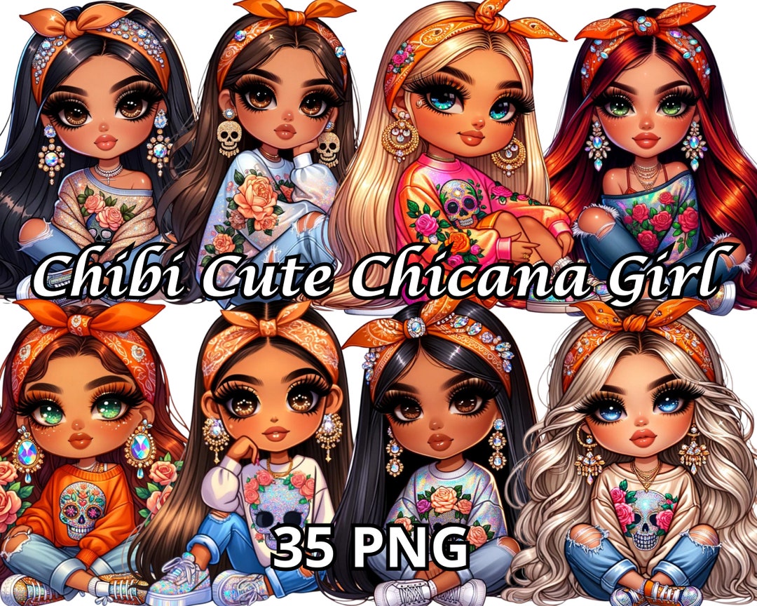 Chibi Cute Chicana Girl, 35 PNG, Chicana Clipart, Chibi Dolls Png ...
