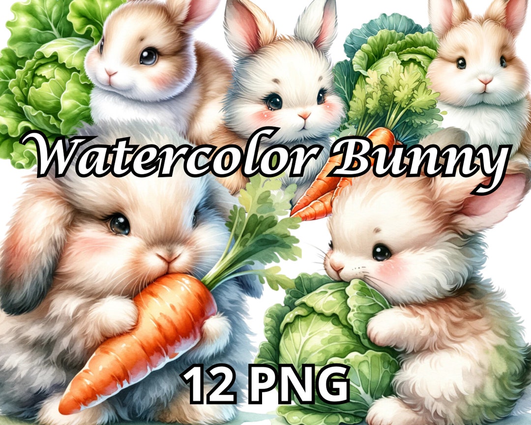Watercolor Bunny Clipart, 12 PNG, Bunny Nursery, Bunny Clipart ...