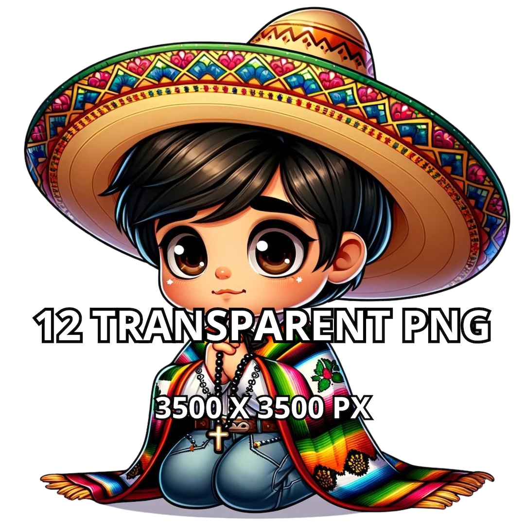 Super Cute Chibi Mexican Boy Clipart, 12 PNG, Mexico Cliparts, Latino ...
