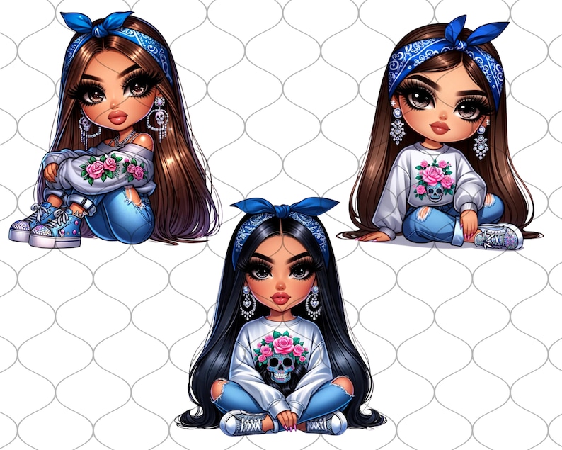 Chibi Cute Chicana Girl, 26 PNG, Chicana Clipart, Chibi Dolls Png ...