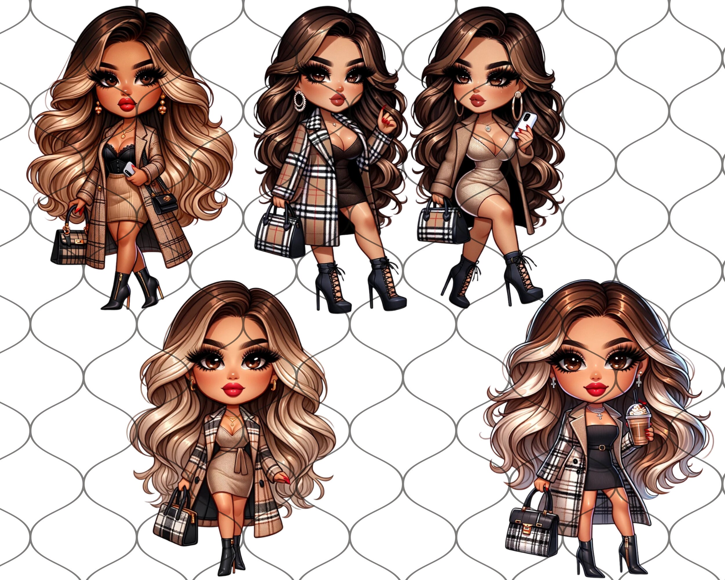 Chibi Fashion Latina, 35 PNG, Hot Latina Clipart, Chibi Hispanic Woman ...