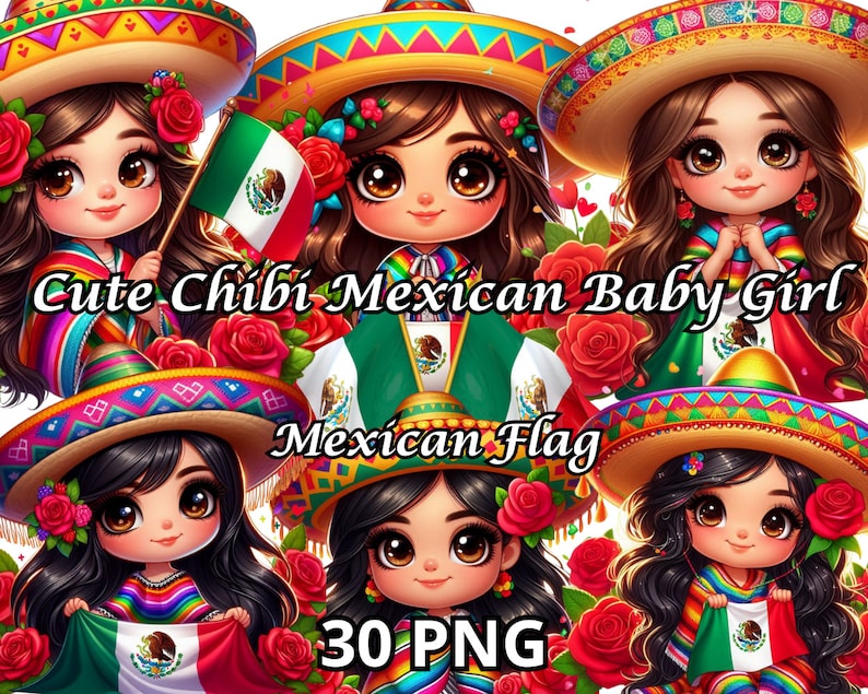 Cute Chibi Mexican Baby Girl Mexican Flag Png, 30 Png, Latina Princess ...