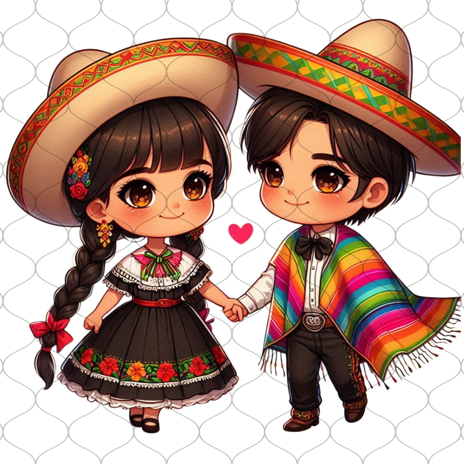 Super Cute Chibi Mexican Girl and Boy Clipart, 16 PNG, Cute Chibi ...