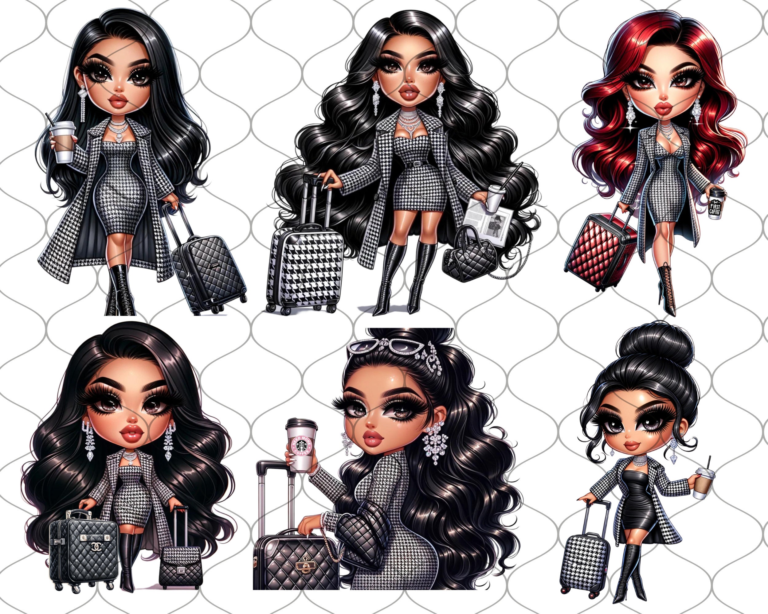 Chibi Travel Latina Houndstooth, 35 PNG, Travel Girl Clipart, Girls ...