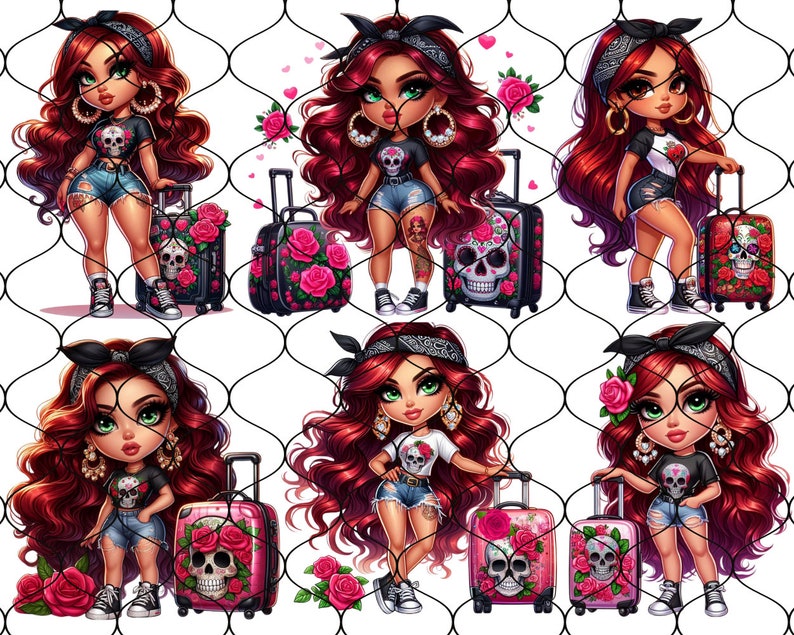 Chibi Travel Redhead Chicana, 30 PNG, Chicana Png, Travel Girl Clipart ...