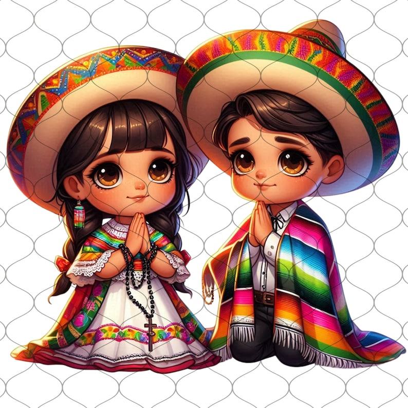 Super Cute Chibi Mexican Girl and Boy Clipart, 20 PNG, Cute Chibi ...