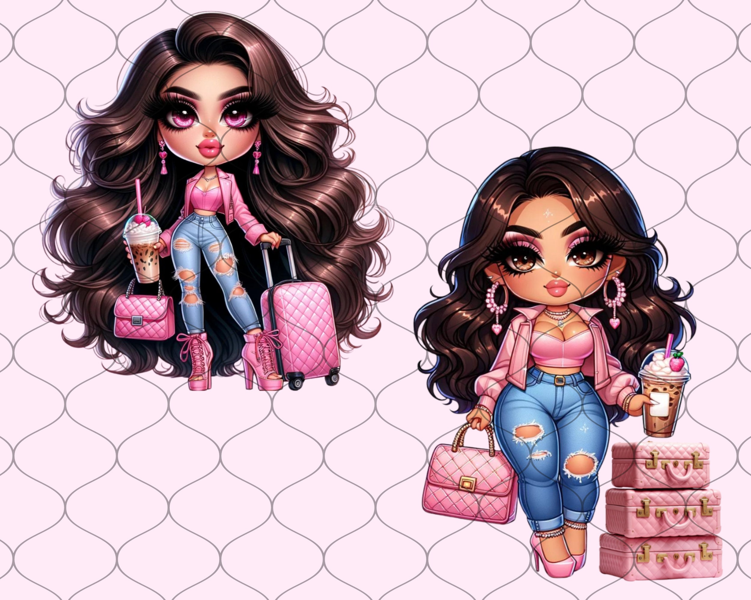 Chibi Pink Travel Latina,20 PNG, Chibi Style, Travel Girl Clipart ...