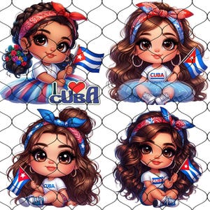 Chibi Cute Cuban Baby Girl Clipart, 20 PNG, Cuban Girl Png, Cuba Png ...