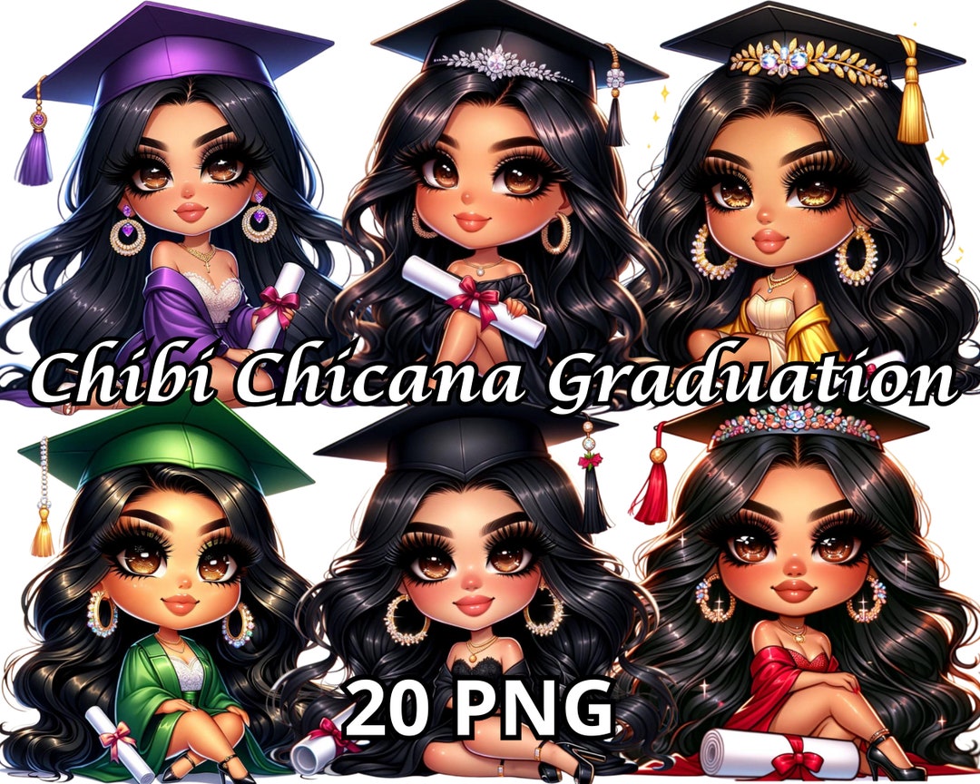 Chibi Chicana Graduation, 20 PNG, Chibi Latina Graduation, Graduation ...