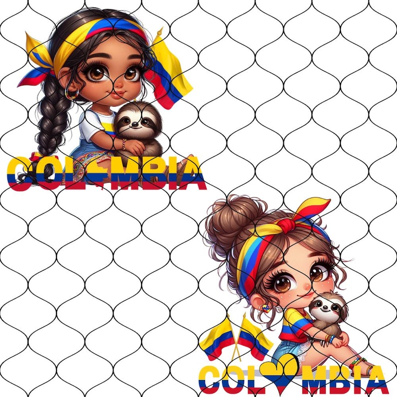 Chibi Cute Colombian Baby Girl With Sloth, 20 PNG, Colombian Girl ...