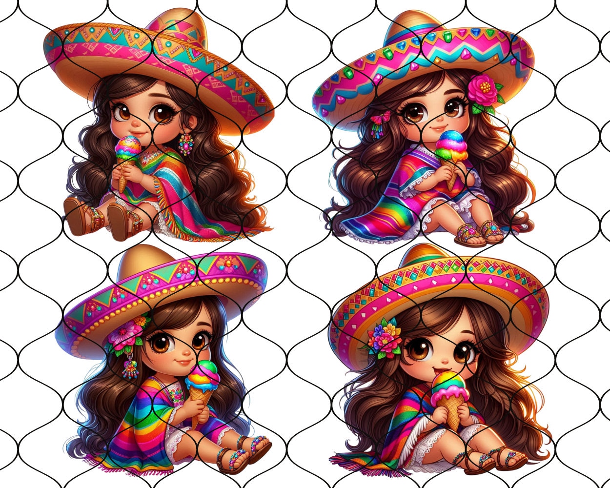 Super Cute Chibi Mexican Baby Girl Clipart, 30 Png,latina Princess ...