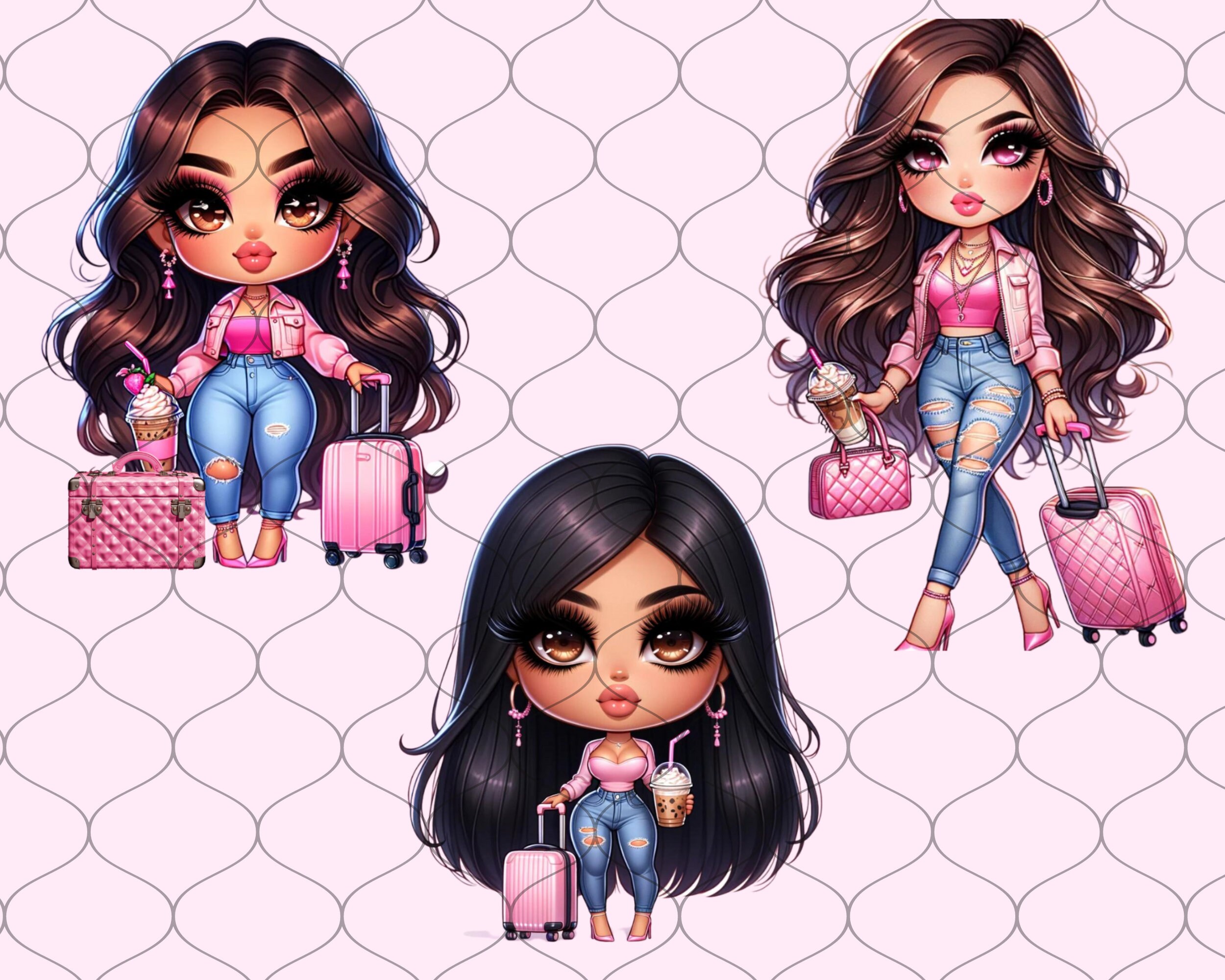 Chibi Pink Travel Latina,20 PNG, Chibi Style, Travel Girl Clipart ...