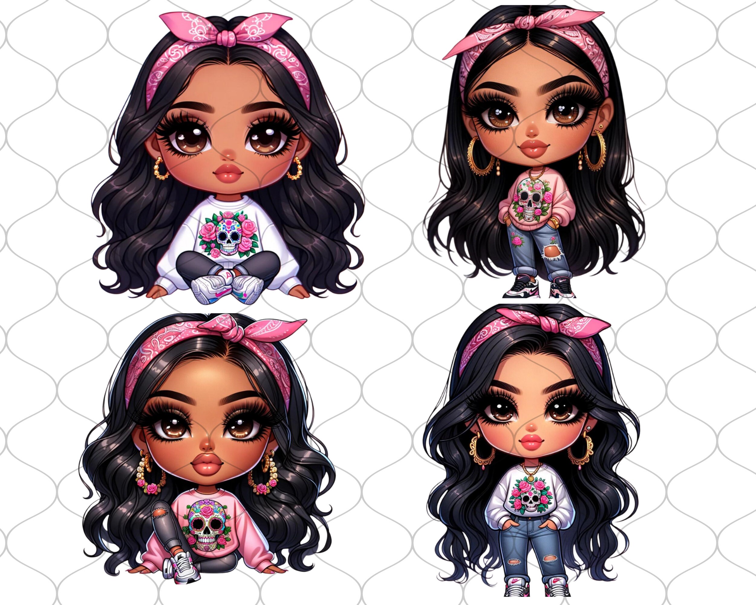 Chibi Cute Chicana Girl, 25 PNG, Chicana Clipart, Chibi Dolls Png ...