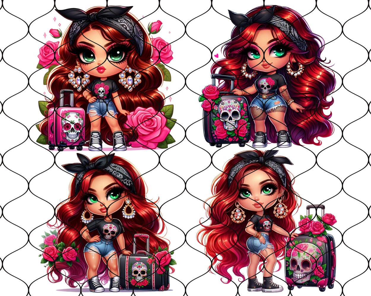 Chibi Travel Redhead Chicana, 30 PNG, Chicana Png, Travel Girl Clipart ...