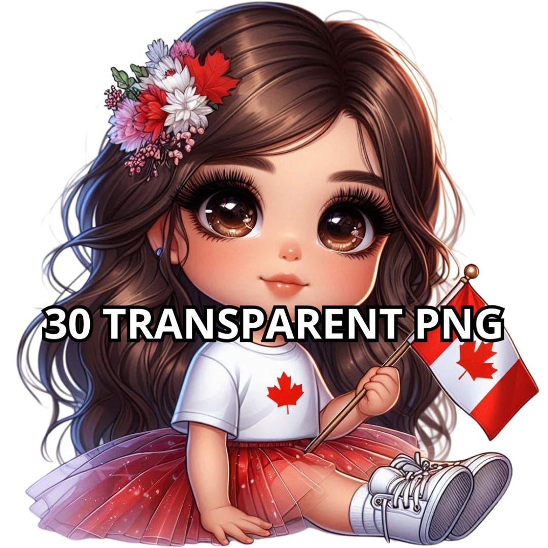 Chibi Cute Canadian Brown Hair Baby Girl Clipart, 30 Png, Canada Png ...