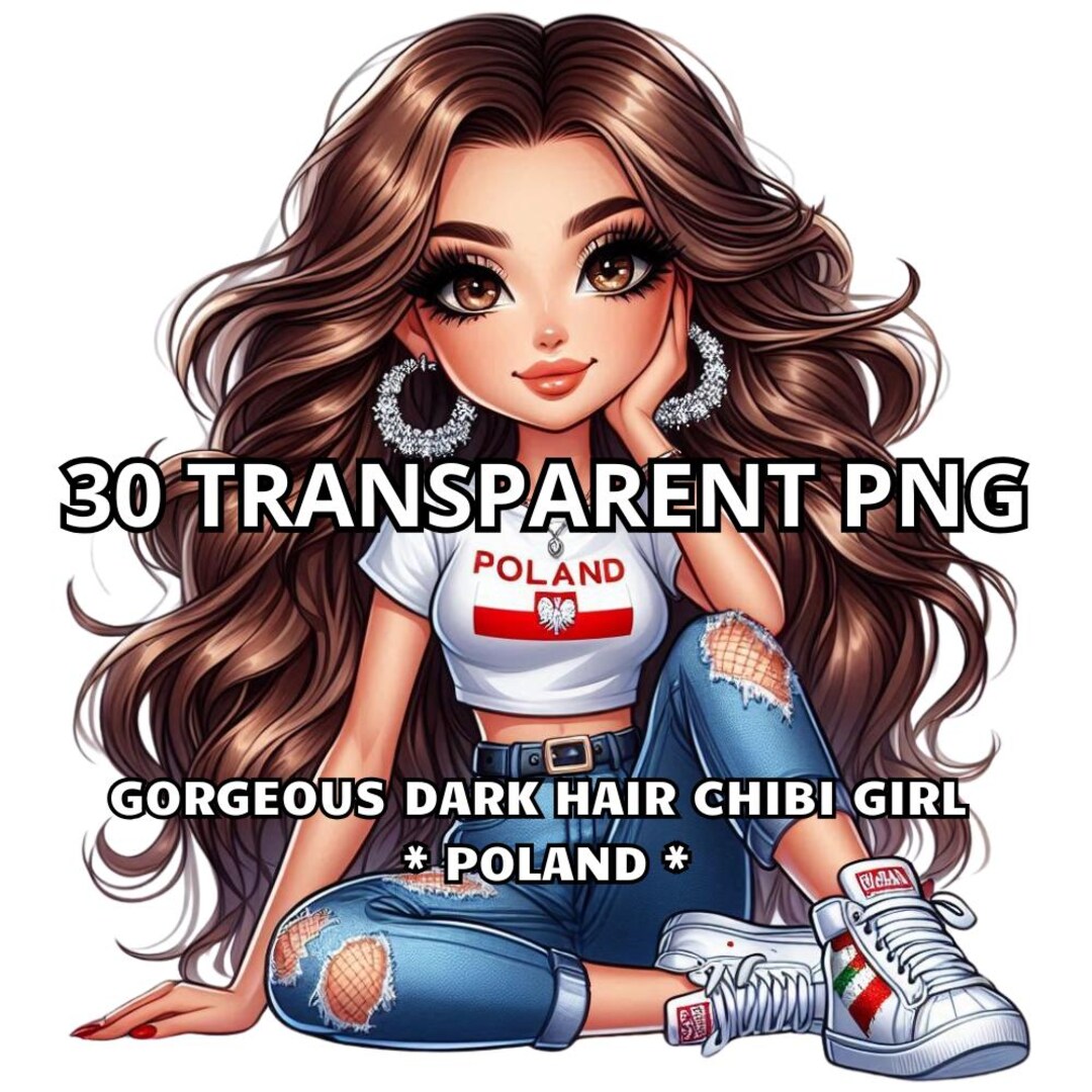 Gorgeous Dark Hair Chibi Girl-poland,30 PNG, Polish Girl Png, Poland ...