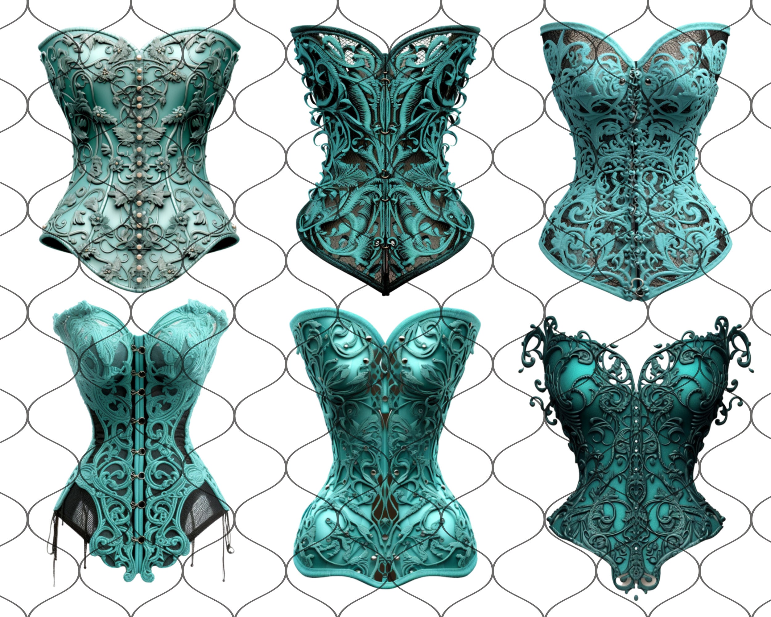 Turquoise Corset, 40 PNG, Lingerie Clipart, Corset Clipart, Underwear ...
