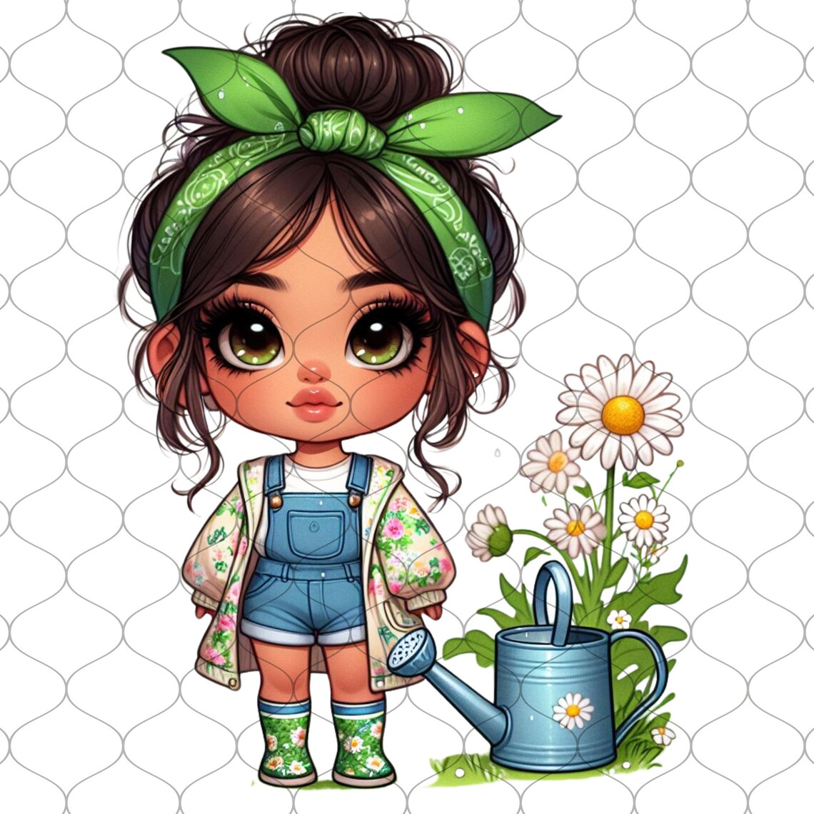 Chibi Cute Baby Girl Gardener, 15 Png, Spring Png, Daisies Png, Latina ...