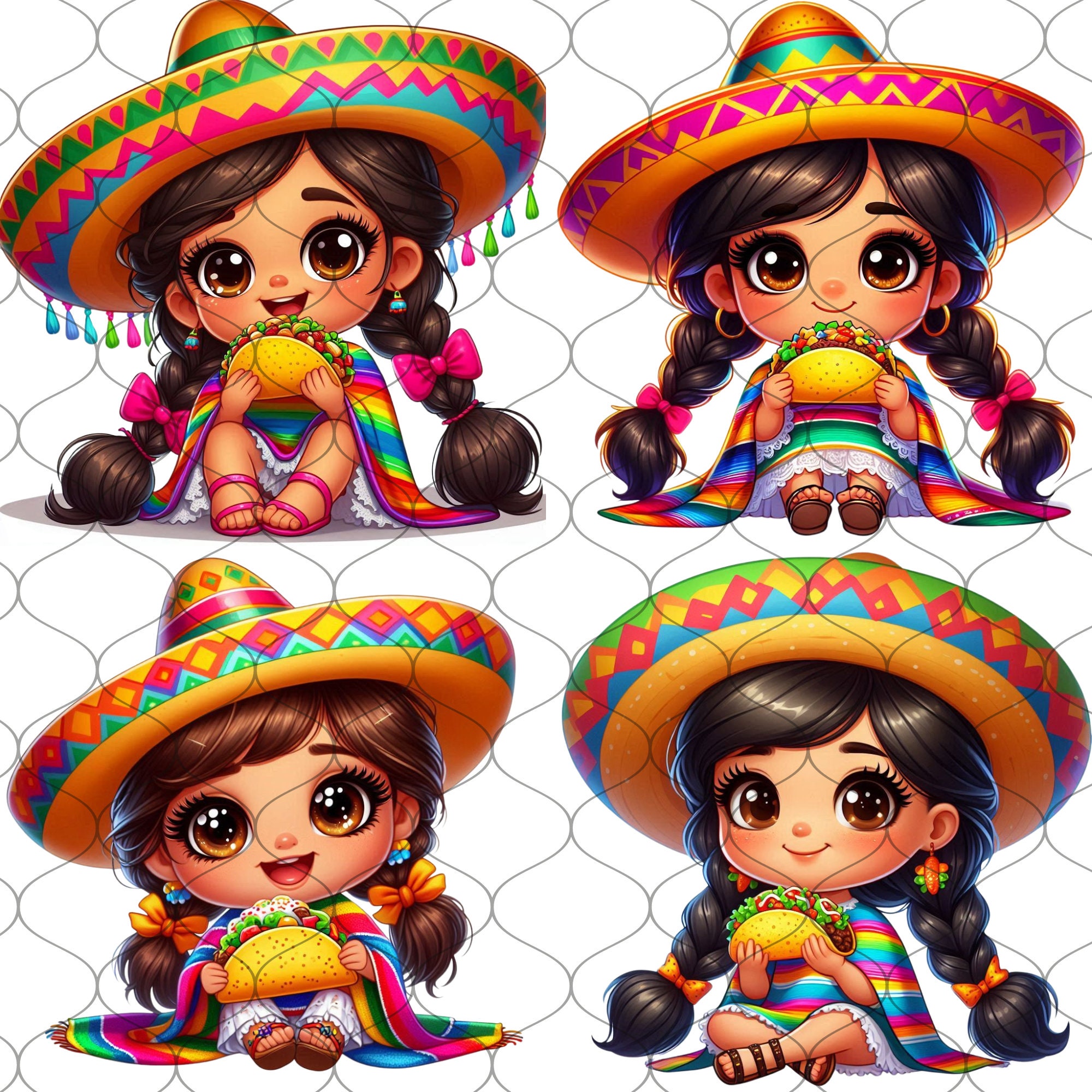 Cute Chibi Mexican Girl Taco Clipart, 20 Png, Taco Png, Latina Princess ...