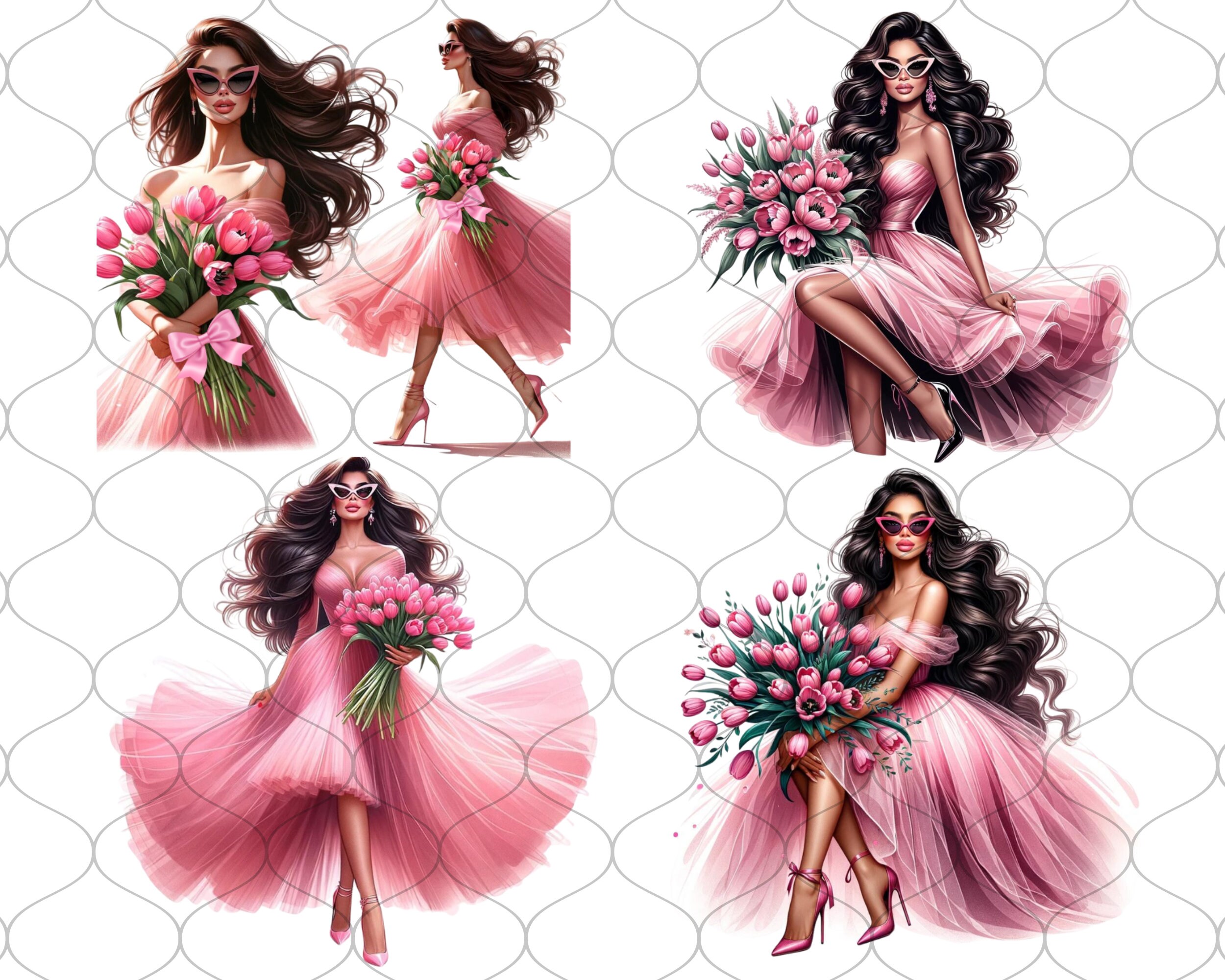 Spring Latina Pink Tulips, 30 Png, Glam Girl Png, Fashion Girl Png ...