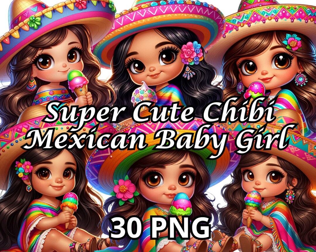 Super Cute Chibi Mexican Baby Girl Clipart, 30 Png,latina Princess ...