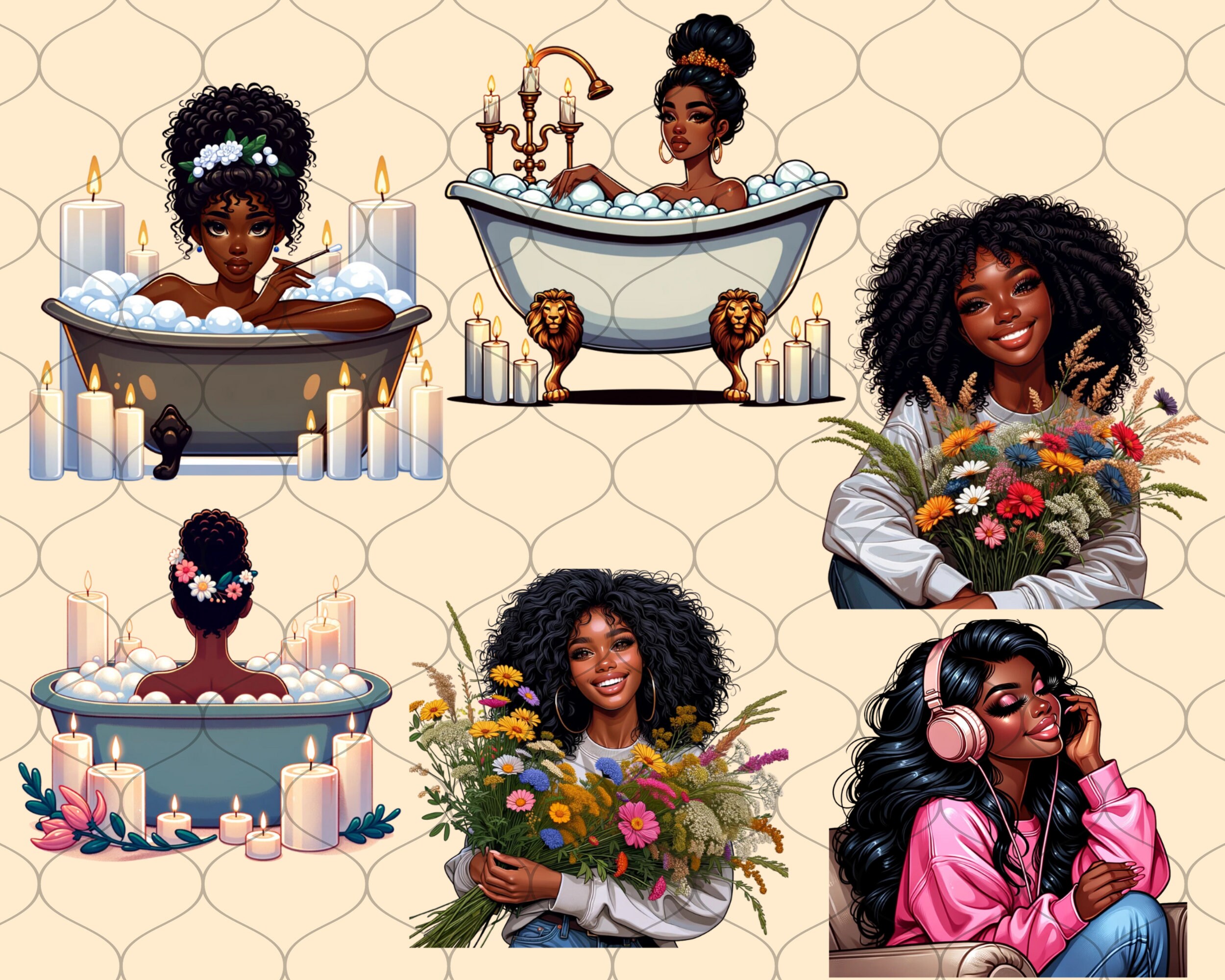 Self Love Clipart, Self Care Png, 50 PNG, Relax Clipart, Black Girl ...