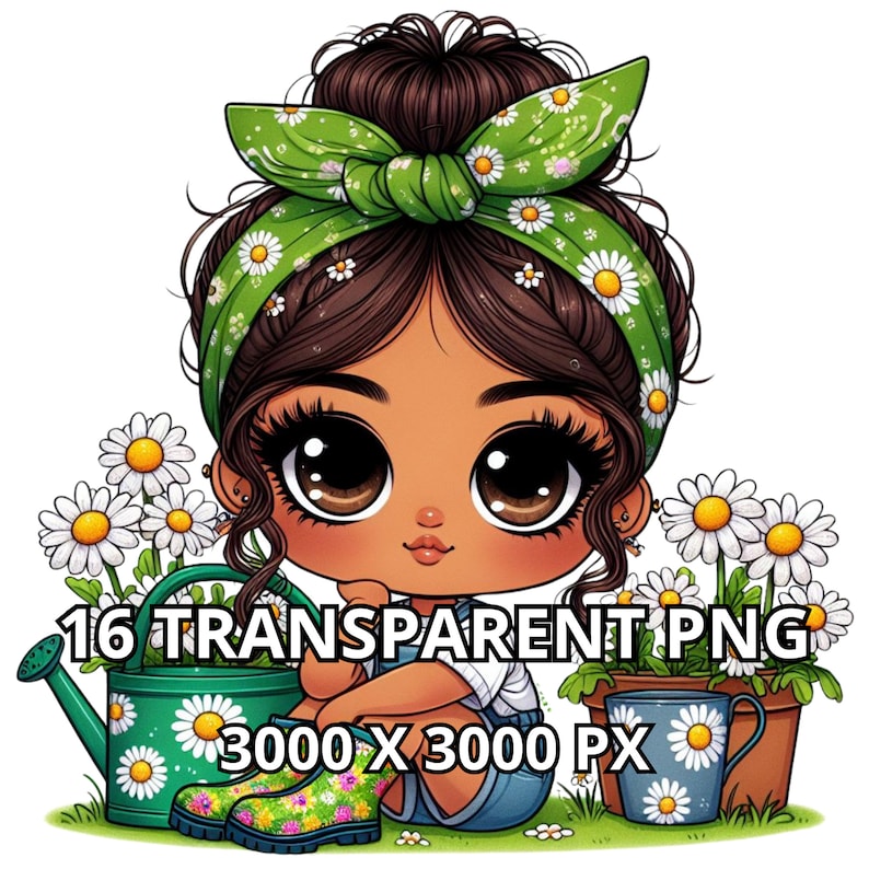 Chibi Cute Latina Baby Girl Gardener, 16 Png, Daisies Png, Latina ...