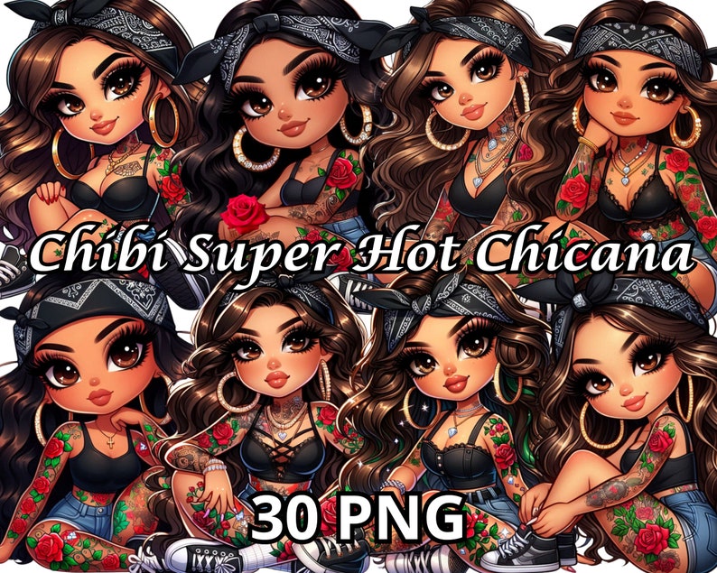 Chibi Super Hot Chicana, 30 PNG, Chicana Clipart, Chibi Dolls Png ...