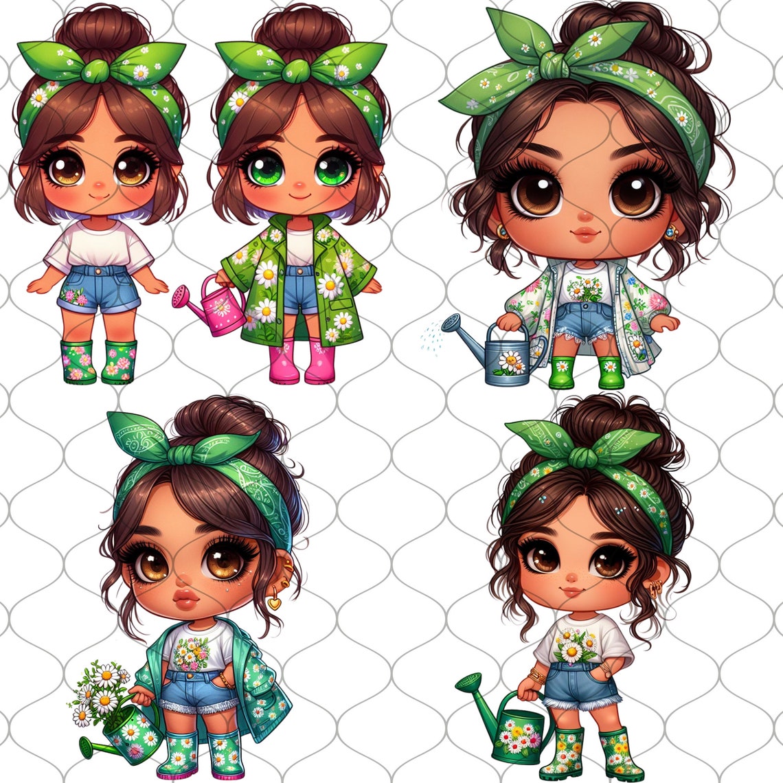 Chibi Cute Baby Girl Gardener, 15 Png, Spring Png, Daisies Png, Latina ...