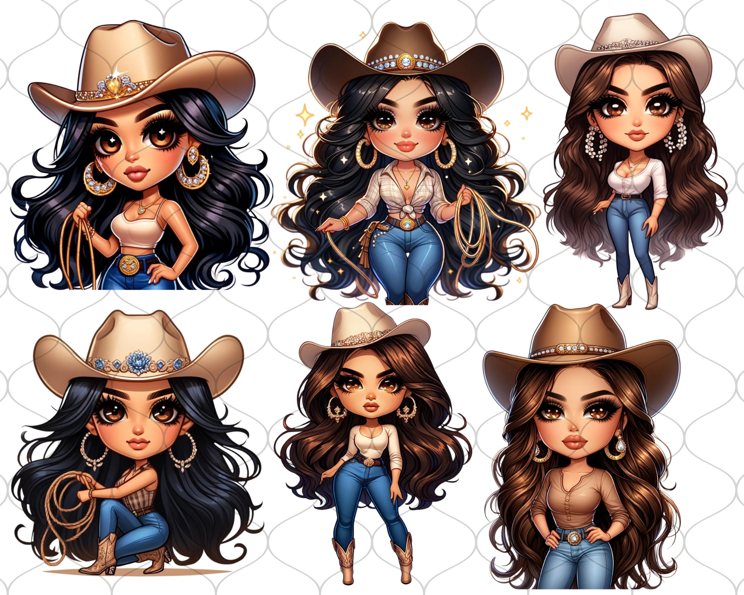 Gorgeous Chibi Latina Cowgirl, 50 Png, Western Girl Png, Cowgirl Png ...