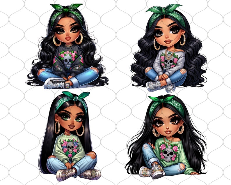 Chibi Cute Chicana Girl, 30 PNG, Chicana Clipart, Chibi Dolls Png ...