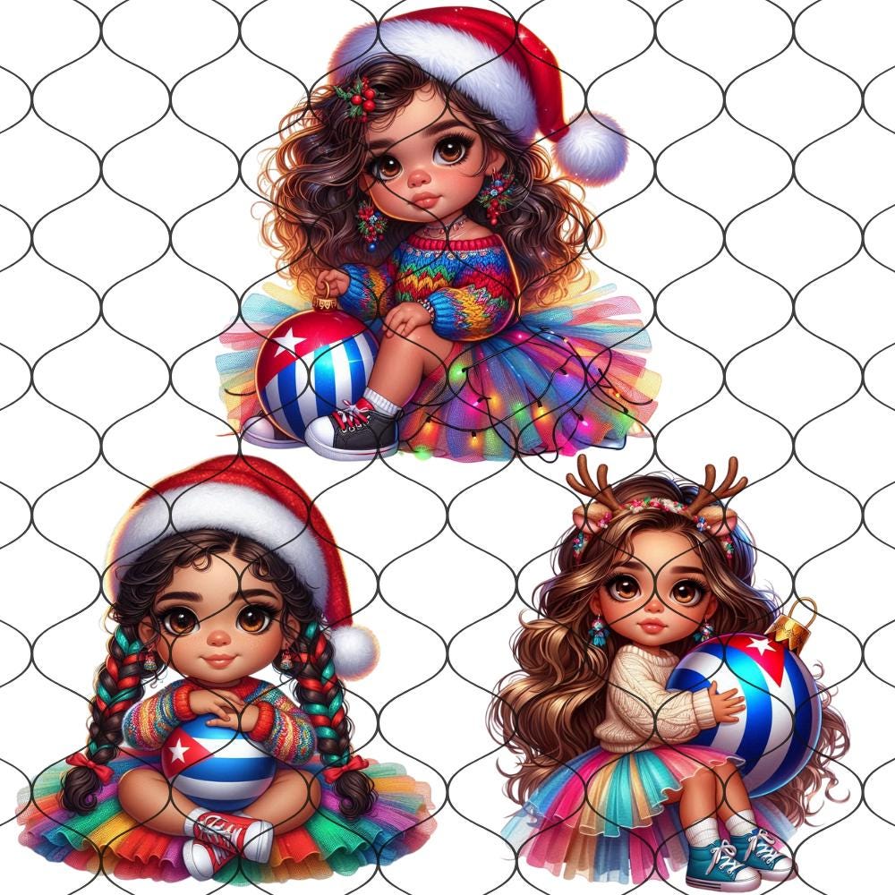 Chibi Cute Cuban Christmas Baby Girl SET 2, 30 PNG, Cuban Girl Png ...