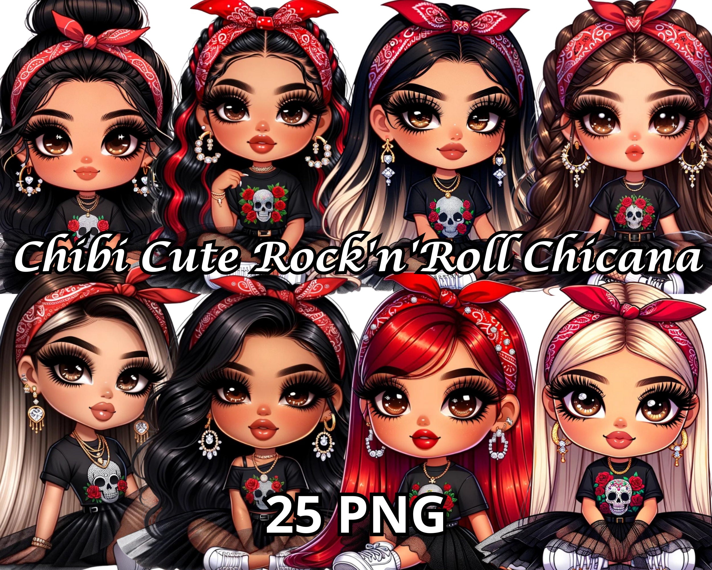 Chibi Cute Rock'n'roll Chicana, 25 PNG, Chicana Clipart,chibi Dolls Png ...