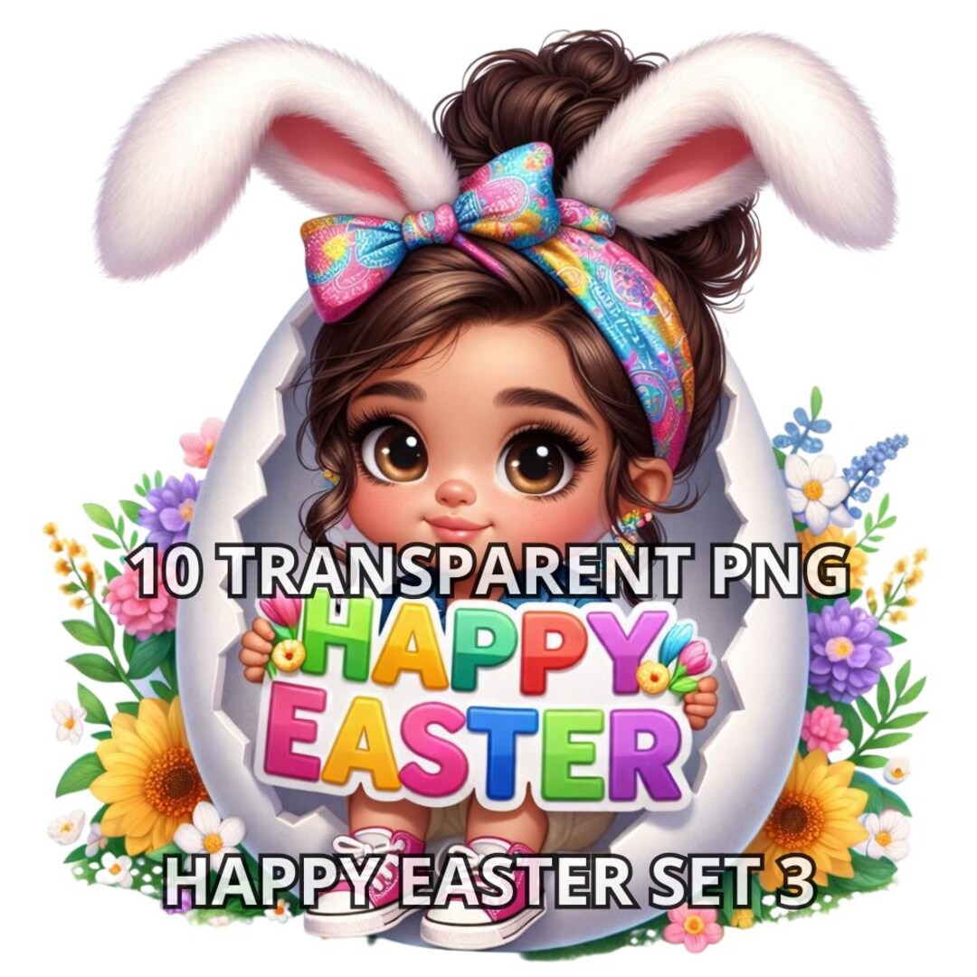 10 Chibi Cute Easter Baby Girl Set 3,easter Png,easter Clipart,cute ...