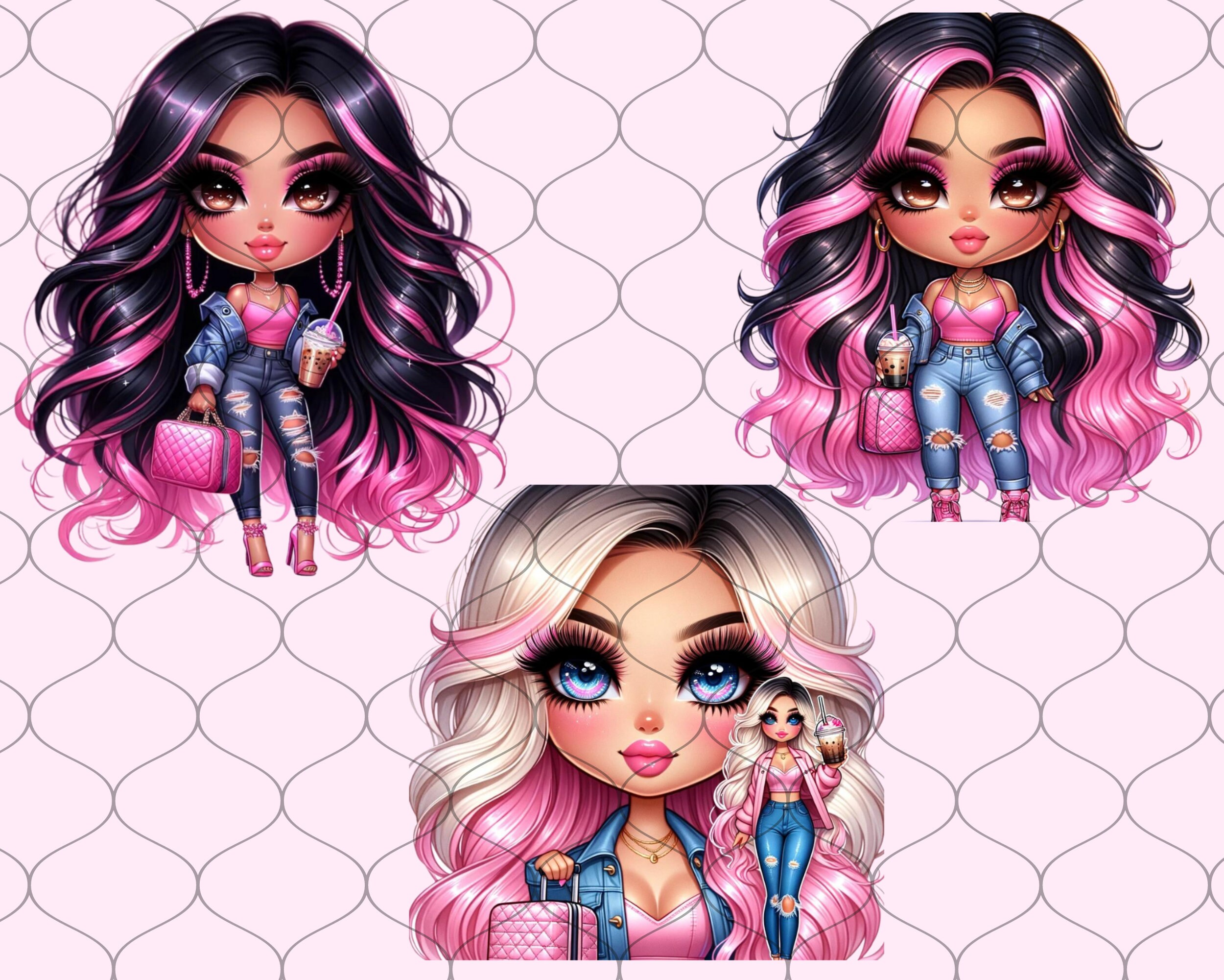 Chibi Pink Travel Latina,20 PNG, Chibi Style, Travel Girl Clipart ...