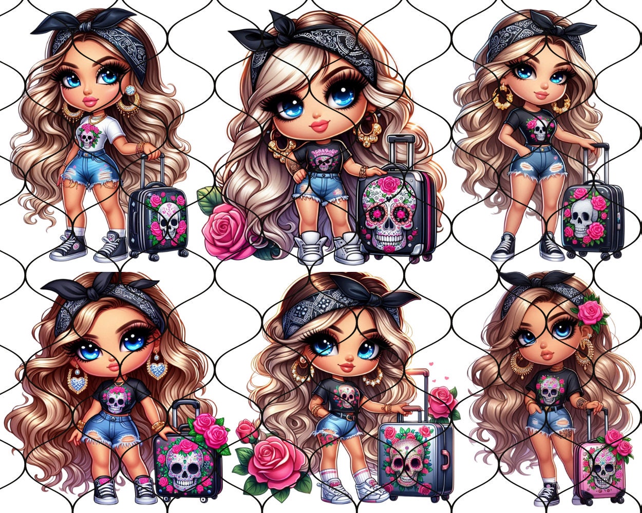 Chibi Travel Blonde Chicana, 30 PNG, Chicana Png, Travel Girl Clipart ...