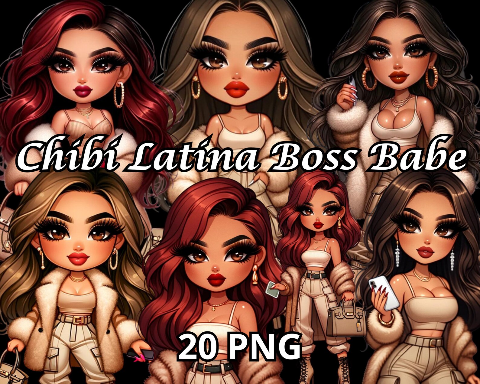 Chibi Latina Boss Babe, 20 Png, Hot Latina Clipart, Chibi Hispanic ...