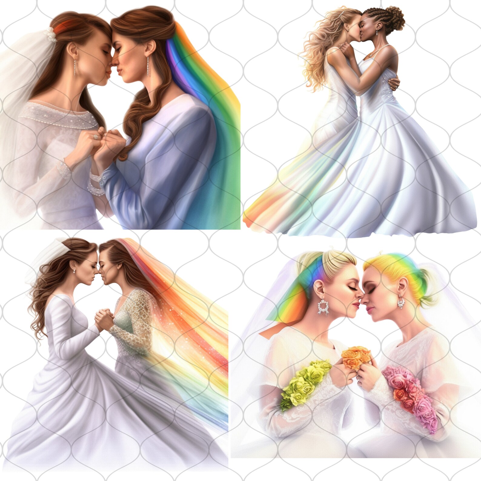 Pride Wedding Bride & Bride SET 3, 28 PNG, Lesbian Couple Clipart ...