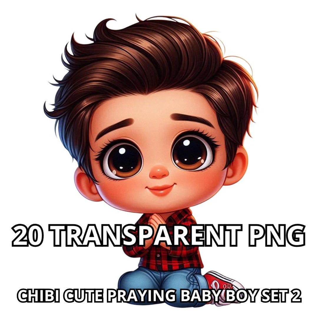 20 Chibi Cute Praying Baby Boy Png Set 2, Chibi Boy Png, Chibi Boy ...