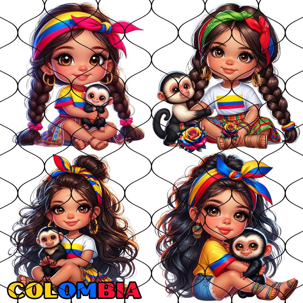 Chibi Cute Colombian Baby Girl With Monkey, 20 PNG, Colombian Girl ...