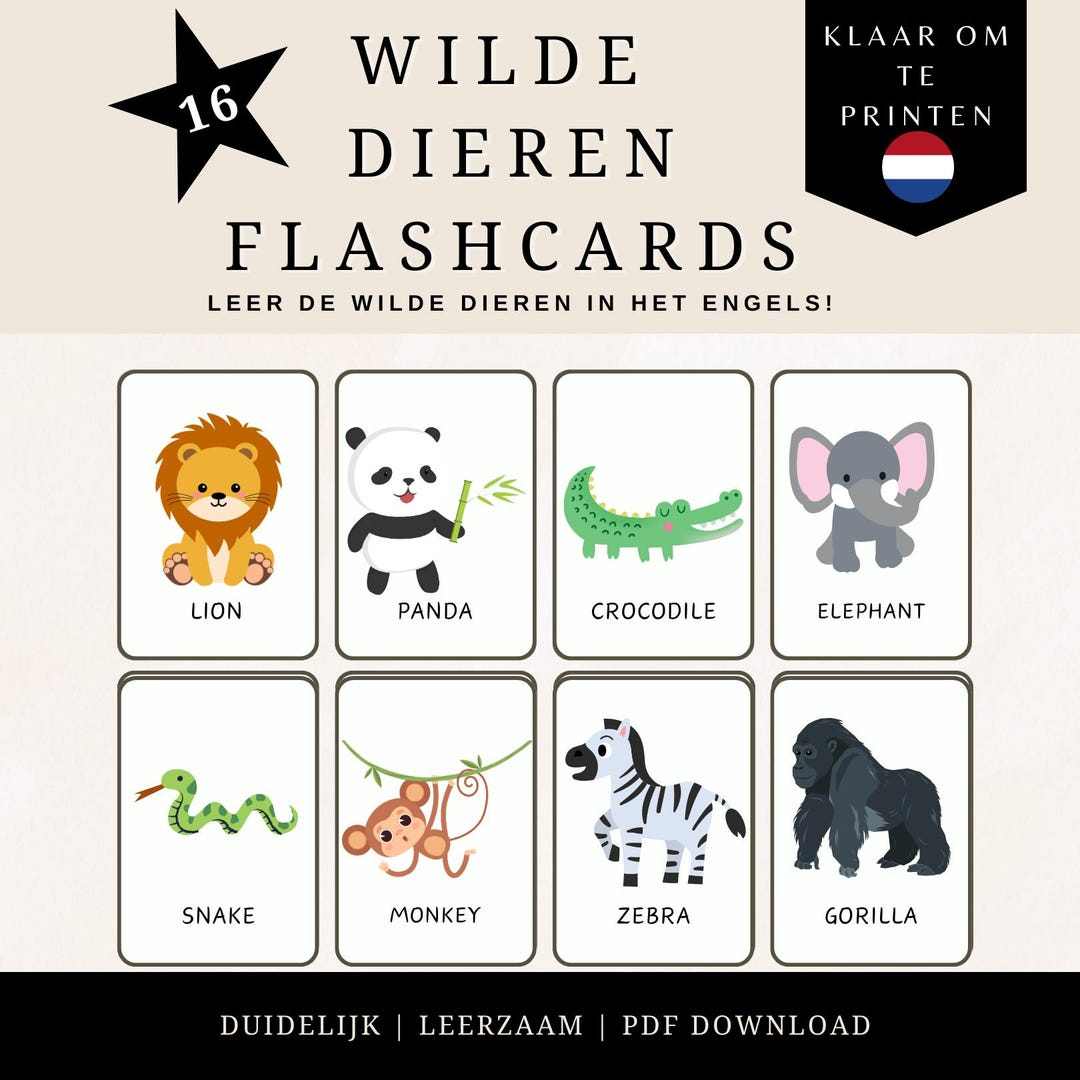 Flashcards Dutch Animals | Flashcards for Kids | Montessori Education ...