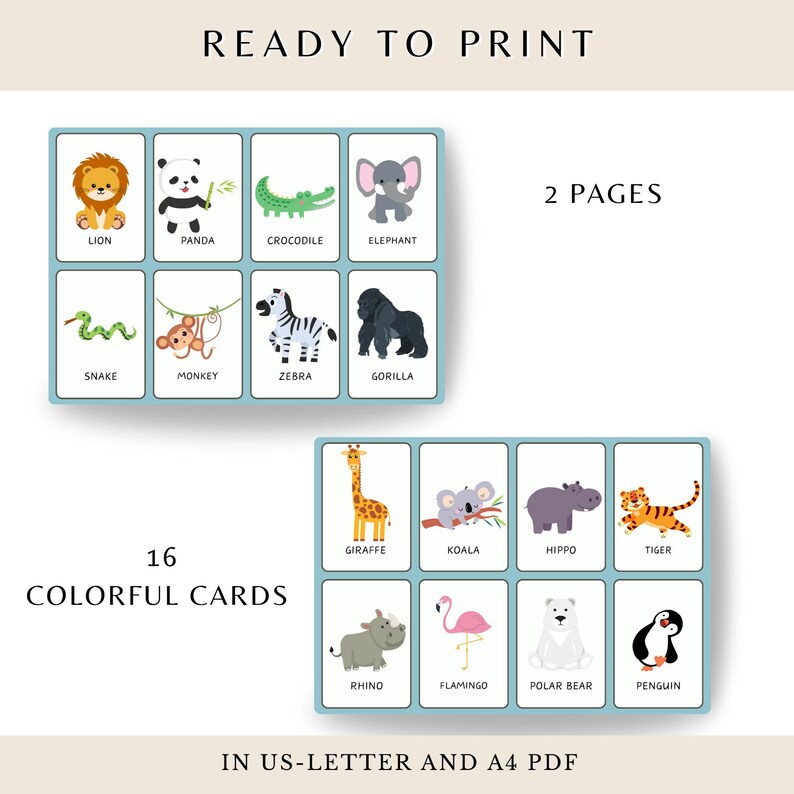 16 Wild Animals Flashcards | Flash Cards for Kids | Pre School Cards ...