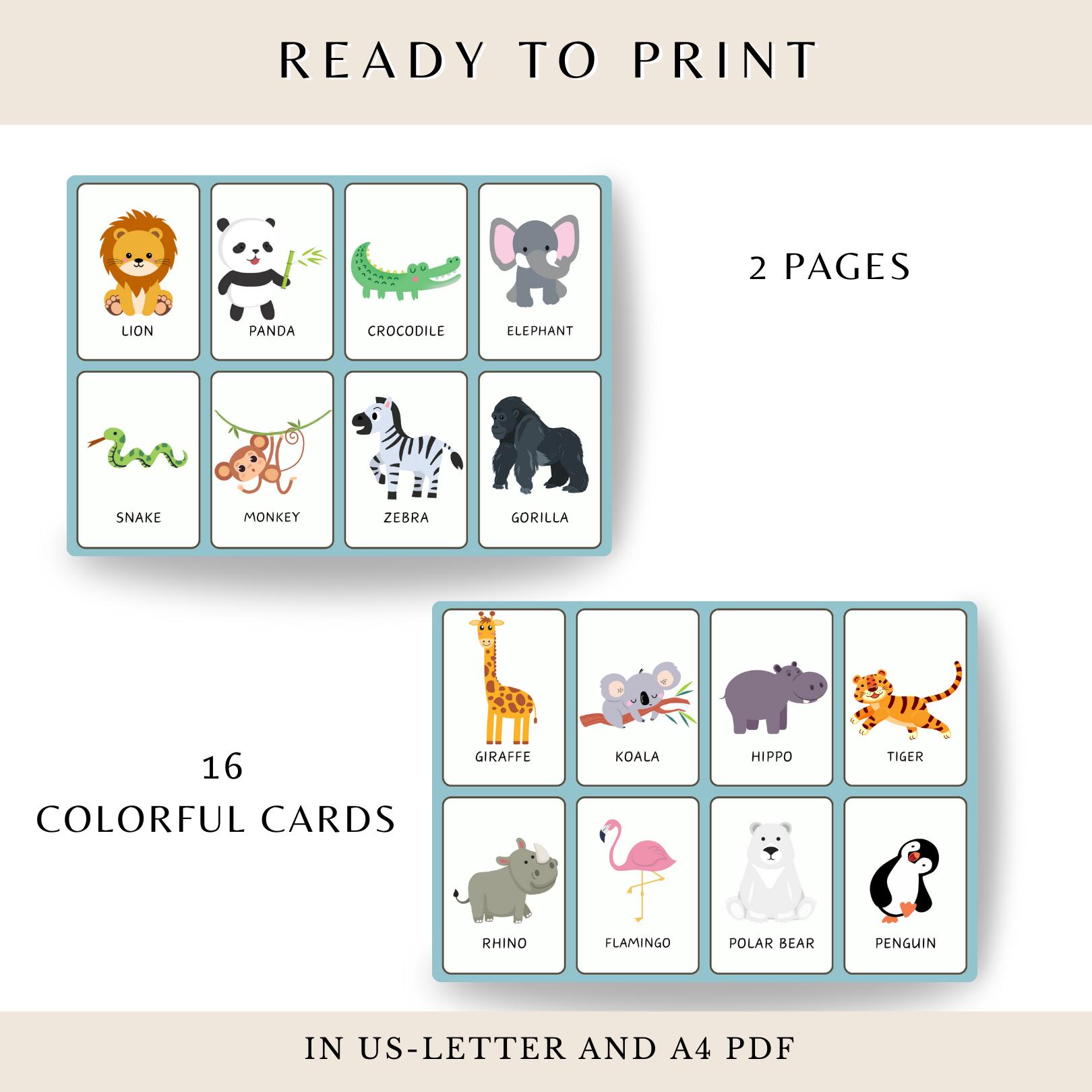 16 Wild Animals Flashcards | Flash Cards for Kids | Pre School Cards ...